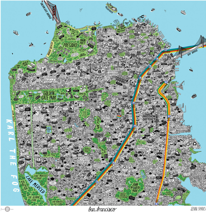 Hand-drawn, detailed city maps – FlowingData