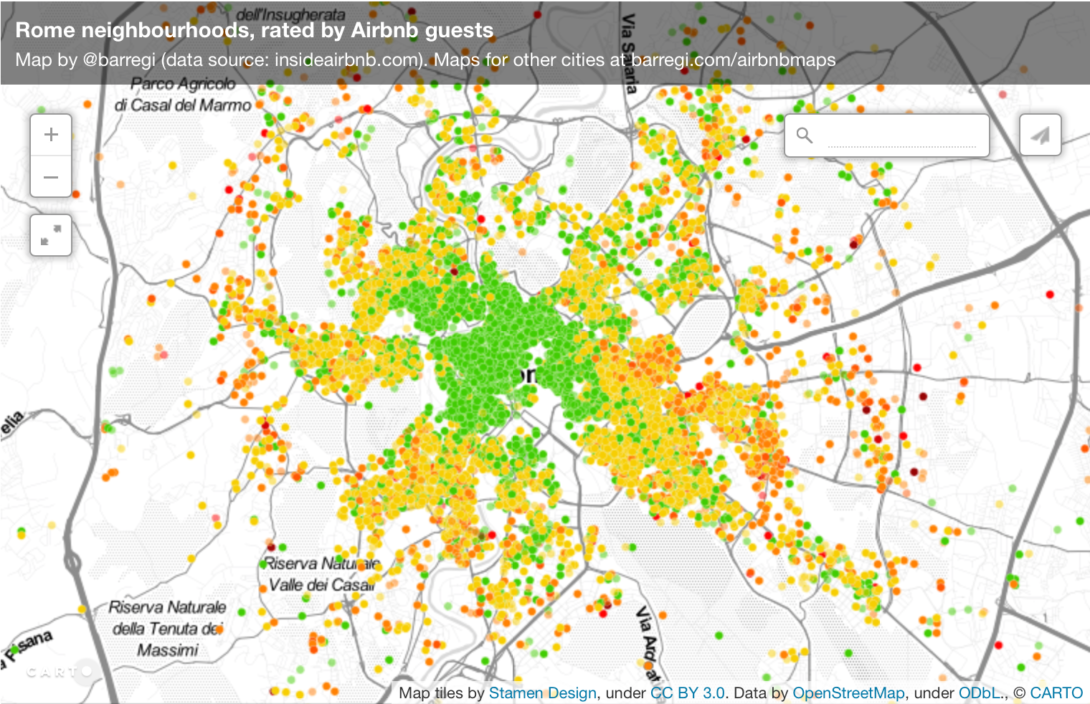 Perception of neighborhoods through Airbnb ratings – FlowingData