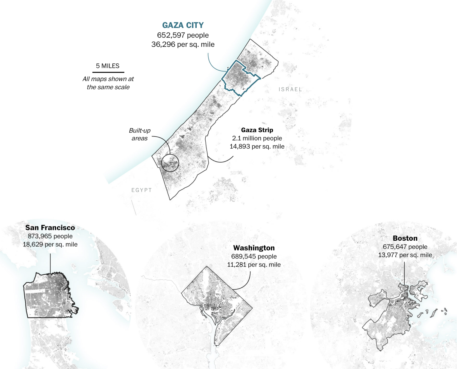 Gaza Strip size compared to U.S. cities – FlowingData