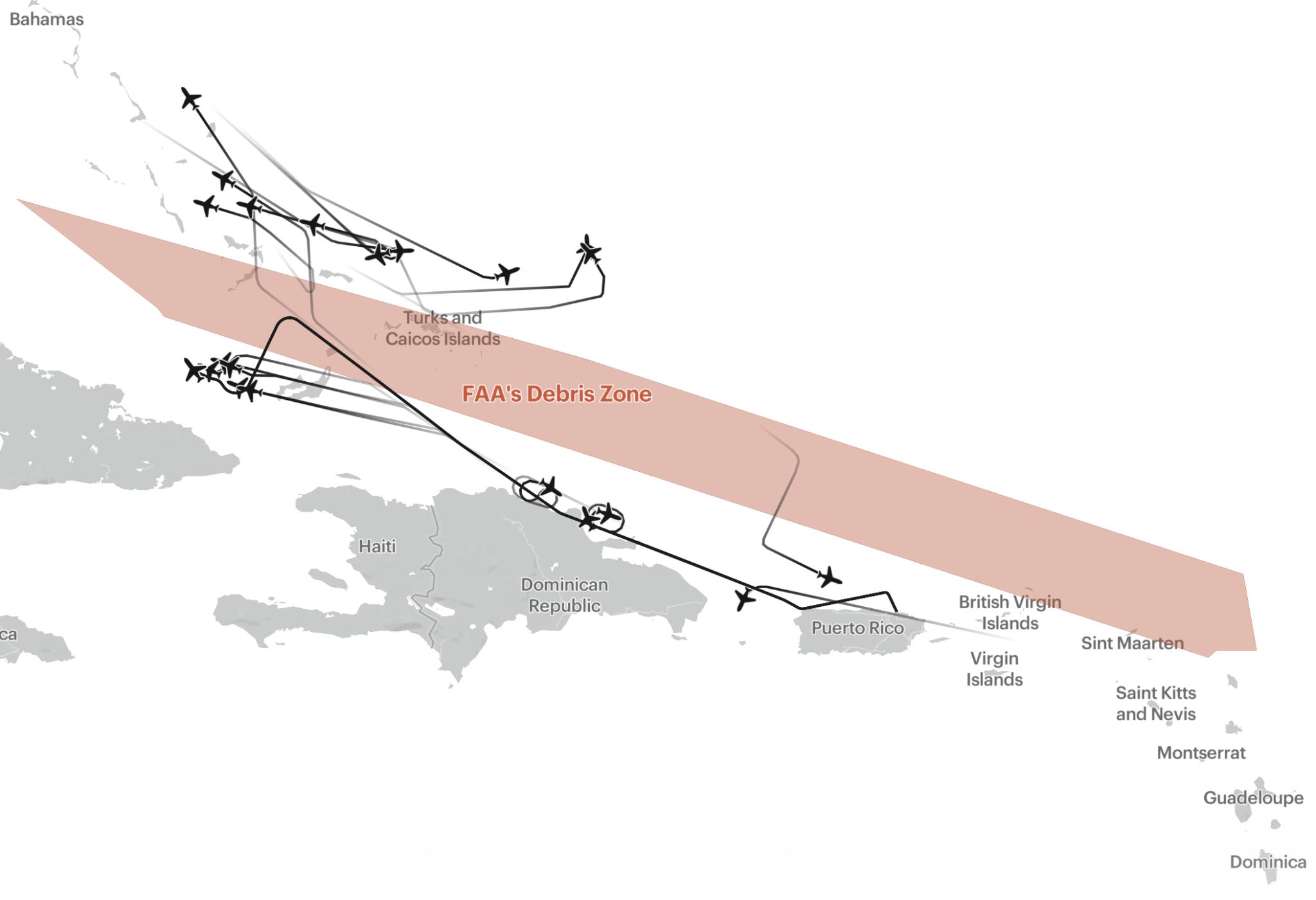 Flight patterns when an exploding SpaceX Starship fills the sky with ...